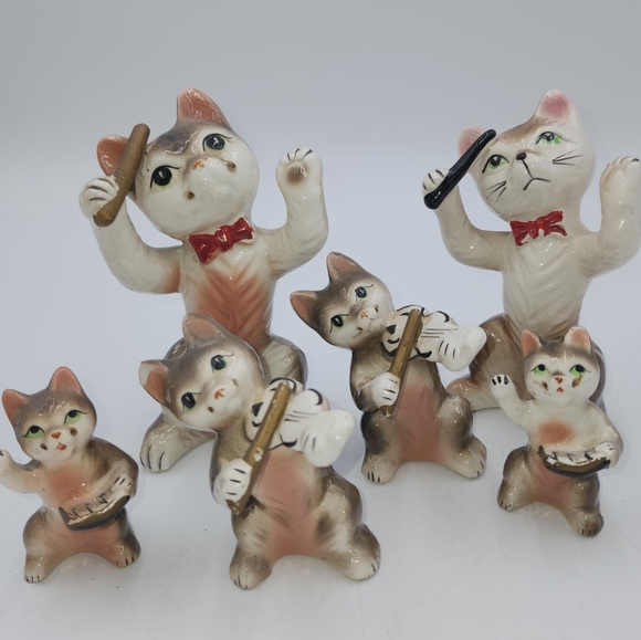 Accents | Vintage Anthropomorphic Cat Band Musical Instrument Figurine ...